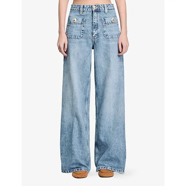 Sandro Patch-pocket Straight-leg Denim Jeans - Bleus
