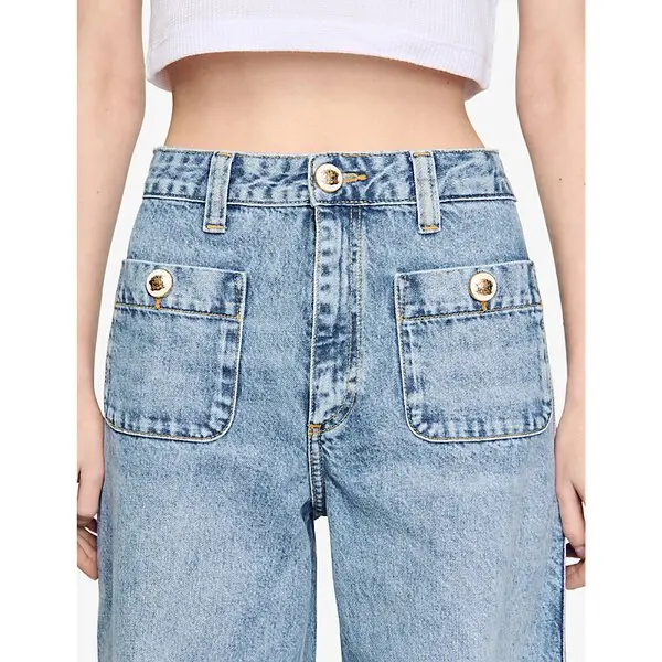 Sandro Patch-pocket Straight-leg Denim Jeans - Bleus