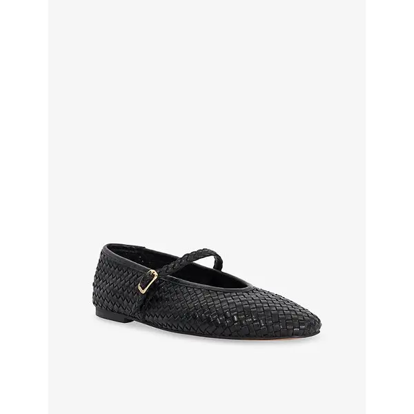 DUNE Headliner Woven Leather Ballet Flats - Black Leather