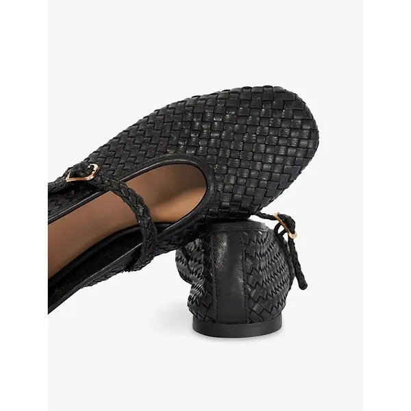 DUNE Headliner Woven Leather Ballet Flats - Black Leather