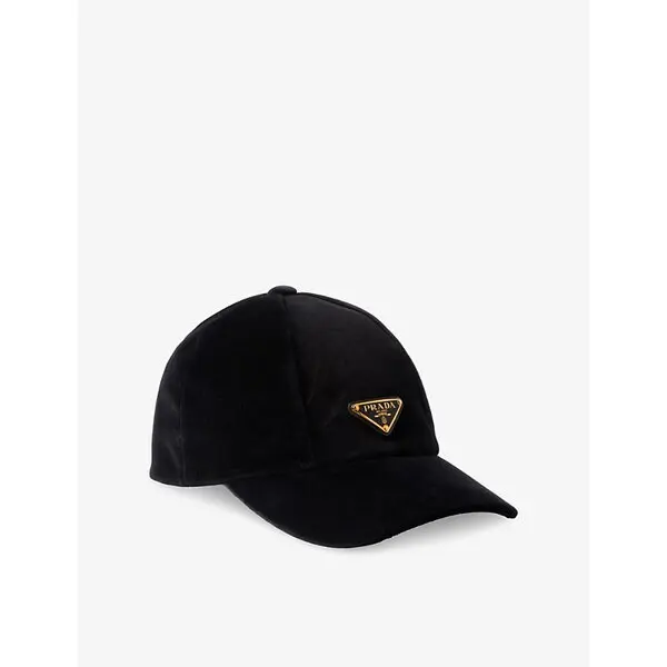 Prada Triangle-logo Velvet Baseball Cap - Black