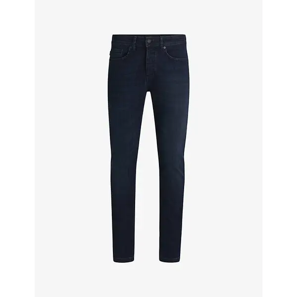 BOSS Slim-fit Straight-leg Stretch-denim Jeans - Navy