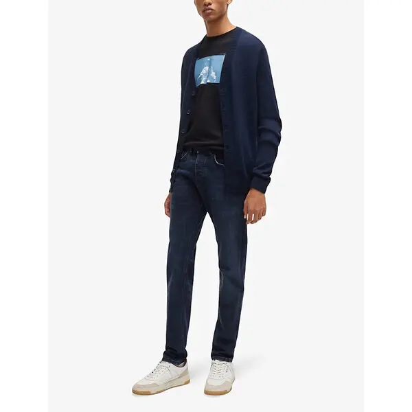 BOSS Slim-fit Straight-leg Stretch-denim Jeans - Navy