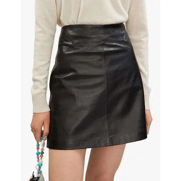 Whistles A-line Leather Mini Skirt