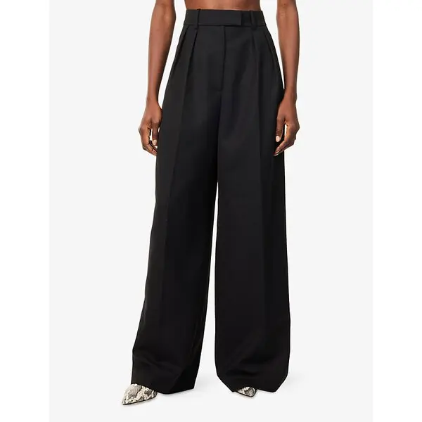 ANINE BING Lou Wide-leg Woven Trousers - Black