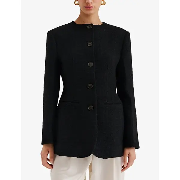 MALINA Carol Fitted Round-neck Wool-blend Blazer