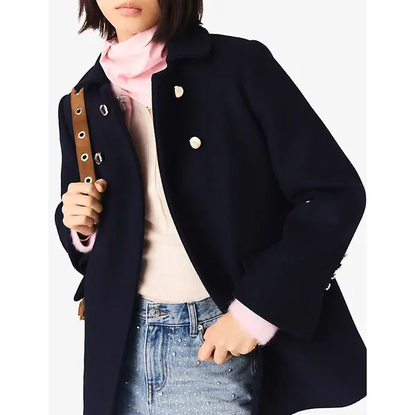 Maje Collared Double-breasted Wool-blend Coat - Navy