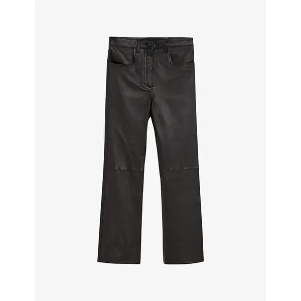 JOSEPH Duke Flared-leg Mid-rise Leather Trousers - Black