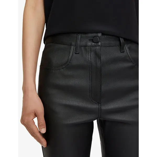 JOSEPH Duke Flared-leg Mid-rise Leather Trousers - Black