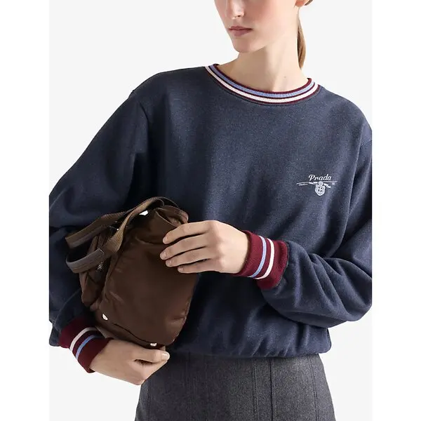 Prada Logo-embroidered Cotton-fleece Sweatshirt - Blue