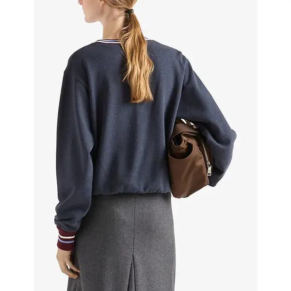 Prada Logo-embroidered Cotton-fleece Sweatshirt - Blue
