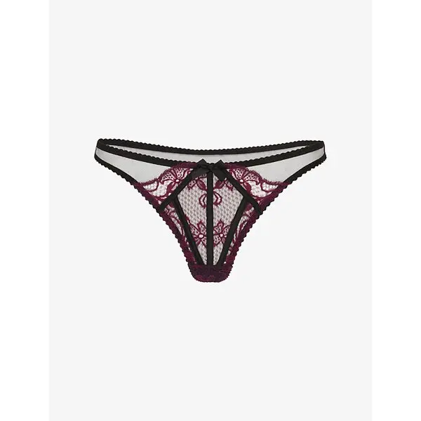 Agent Provocateur Rozlyn Mesh And Lace Thong - Black/plum