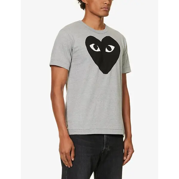 Play Comme Des Garcon Heart-print Cotton-jersey T-shirt - Grey