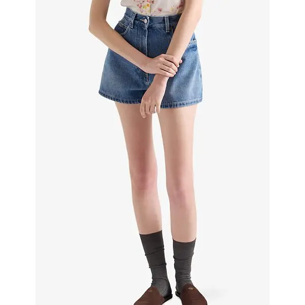 Prada High-rise Faded Wash Denim Shorts