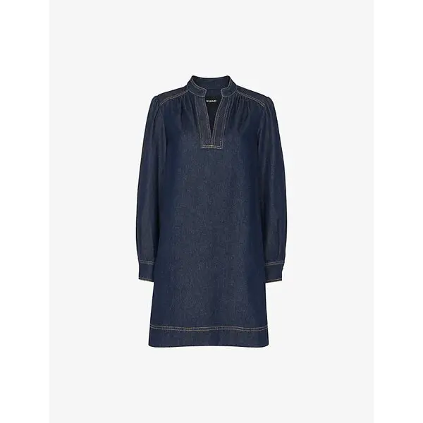 Whistles V-neck Long-sleeve Denim Mini Dress