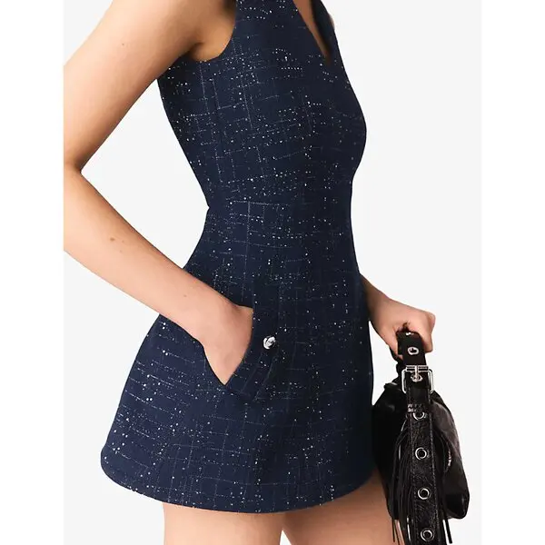 Maje Sequin-embellished Layered-effect Tweed Playsuit - Navy