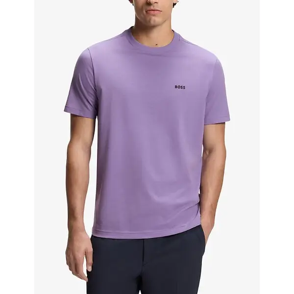 BOSS Branded Short-sleeved Stretch-cotton T-shirt - Open Blue