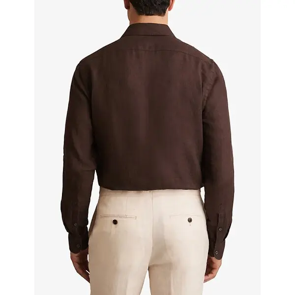 REISS Ruban Classic Collar Linen Shirt - Dark Brown