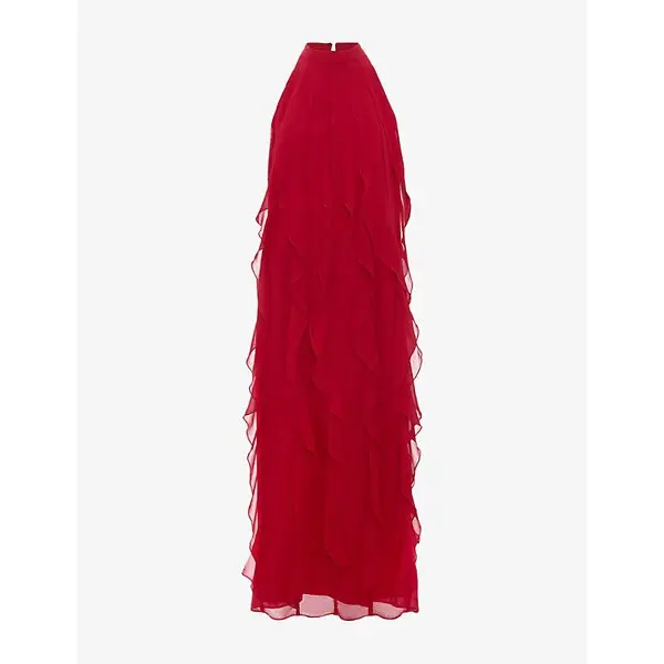 PHASE EIGHT Ruffled Chiffon Maxi Dress - Red