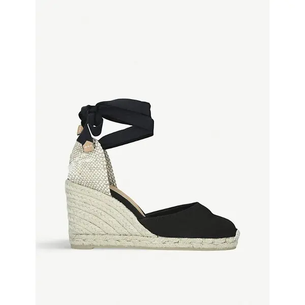 CastaÑer Carina Cotton-canvas Wedge Espadrilles - Black