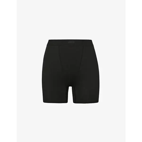 SKIMS High-rise Ribbed Stretch-cotton Boxers - Soot