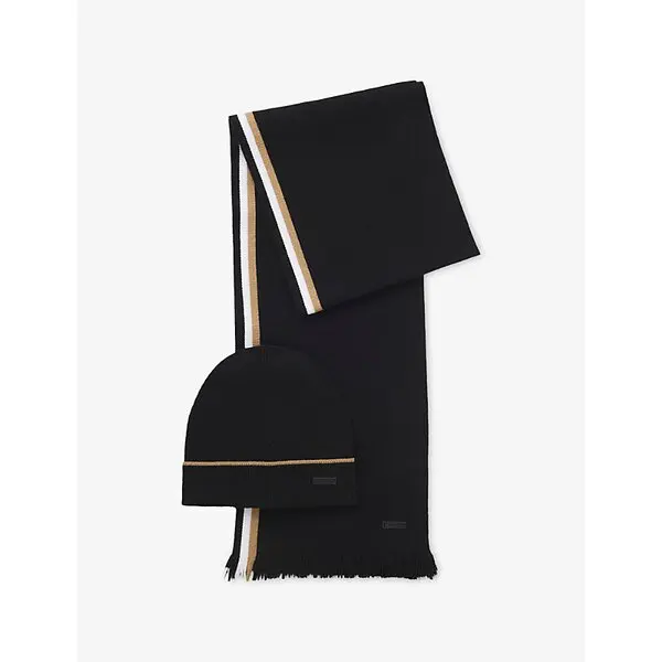 BOSS Knitted Beanie Hat And Scarf Set - Black