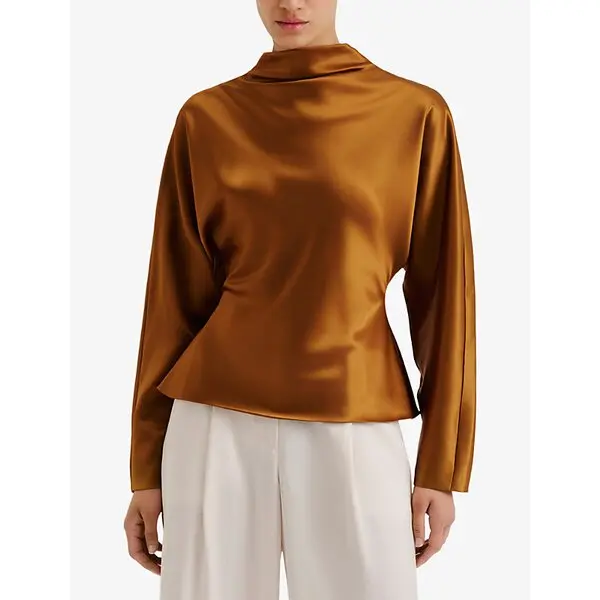 MALINA Zora Barrel-sleeve Satin Blouse