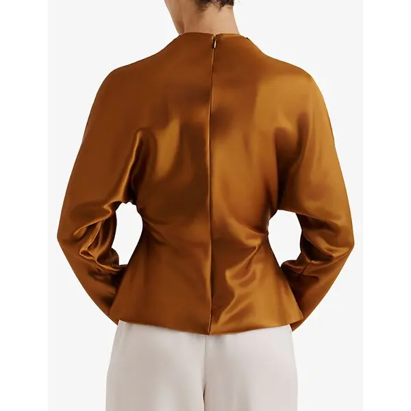 MALINA Zora Barrel-sleeve Satin Blouse