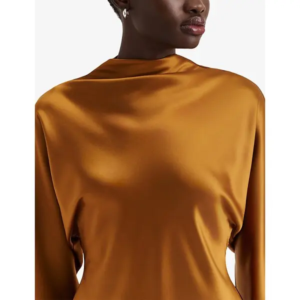 MALINA Zora Barrel-sleeve Satin Blouse