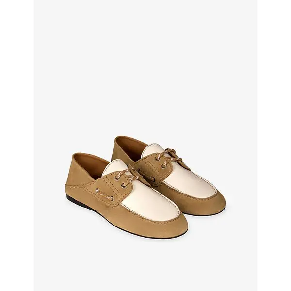 Sandro Lace-up Suede Boat Shoes - Beige
