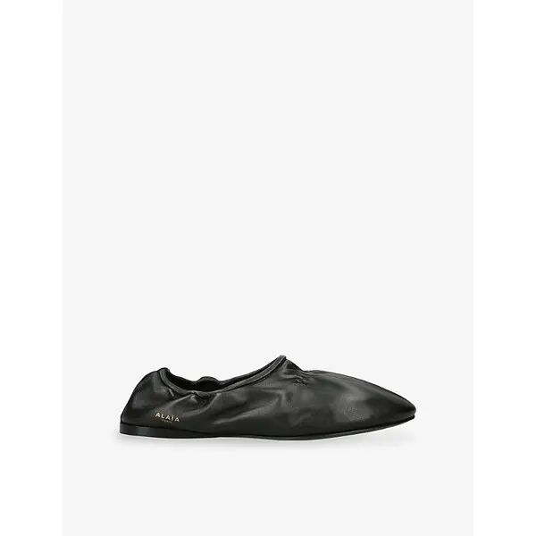 Alaïa Ruched Leather Slipper Flats - Black