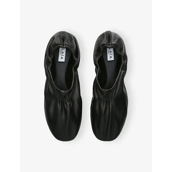 Alaïa Ruched Leather Slipper Flats - Black