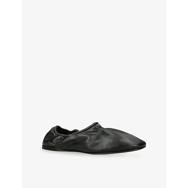 Alaïa Ruched Leather Slipper Flats - Black
