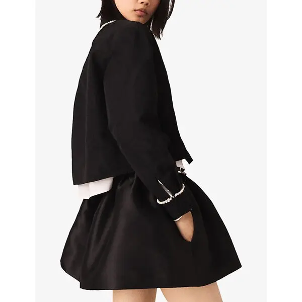 Maje Cropped Embroidered-trim Woven Shirt