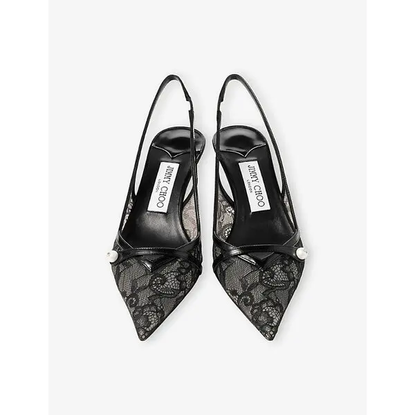 JIMMY CHOO Amita 45 Lace Slingback Pumps - Black/black