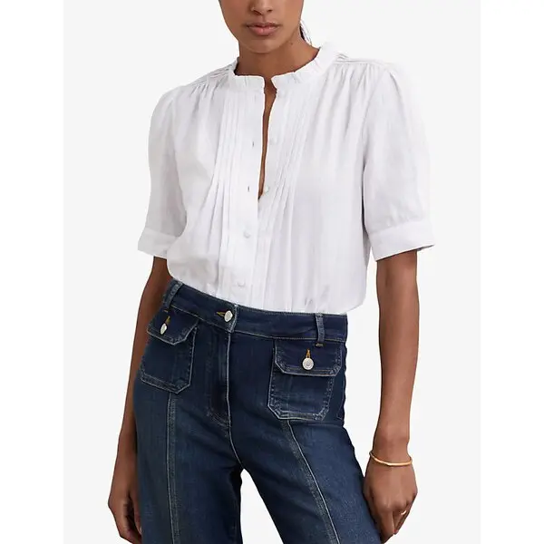 REISS Aurelia Frill-neck Cotton-muslin Top - Ivory