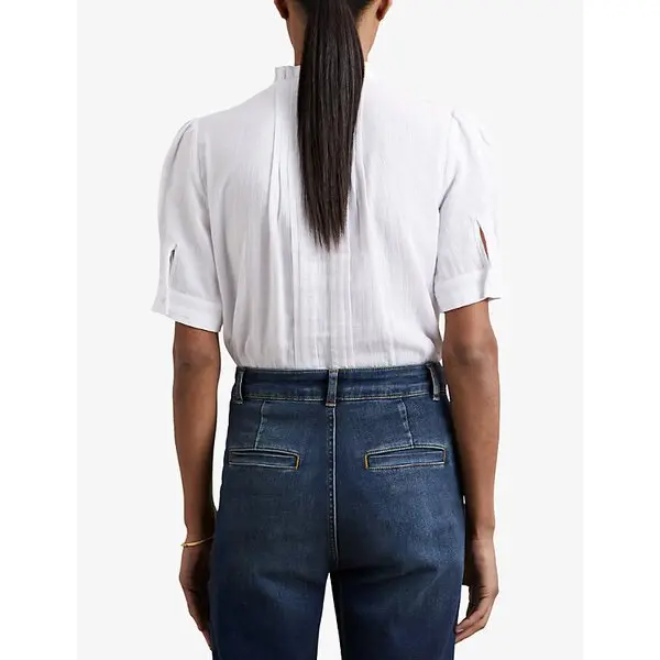 REISS Aurelia Frill-neck Cotton-muslin Top - Ivory