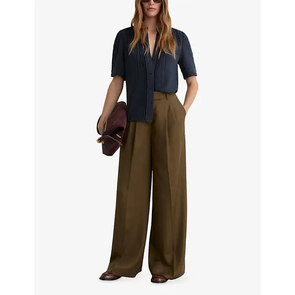 REISS Aurelia Frill-neck Cotton-muslin Top - Navy