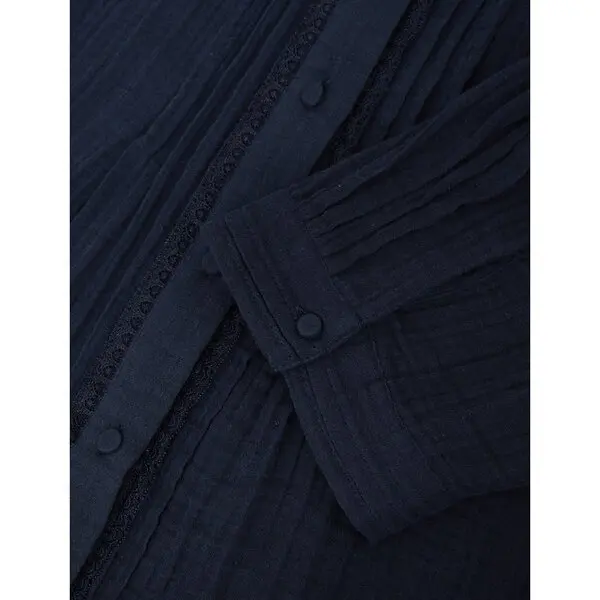 REISS Aurelia Frill-neck Cotton-muslin Top - Navy