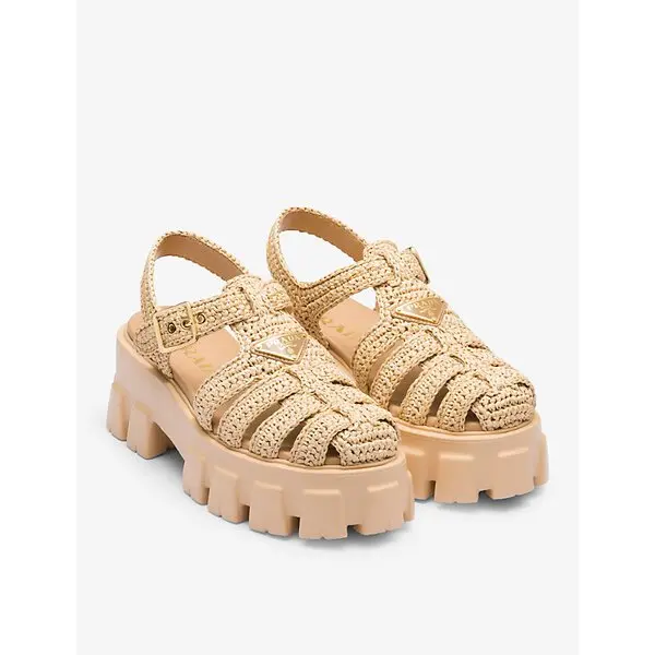 Prada Monolith Logo-plaque Crochet Sandals
