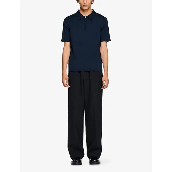 Sandro Zipped Stretch-woven Polo Shirt - Bleus