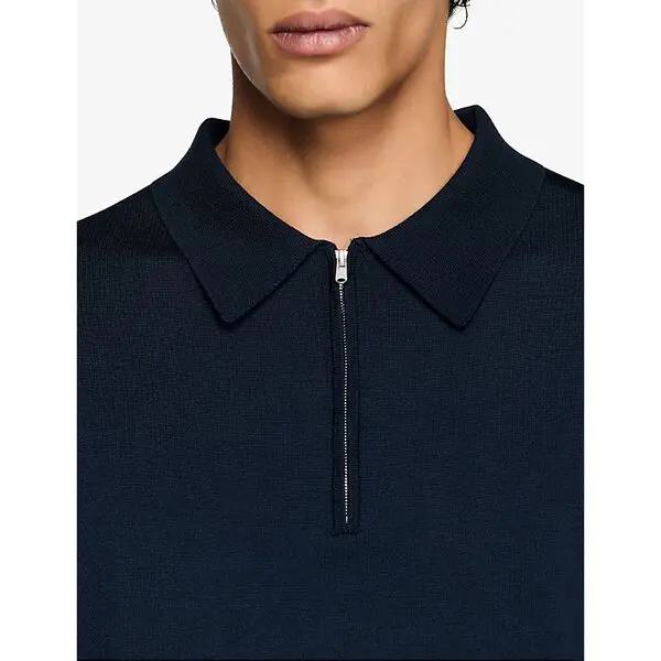 Sandro Zipped Stretch-woven Polo Shirt - Bleus