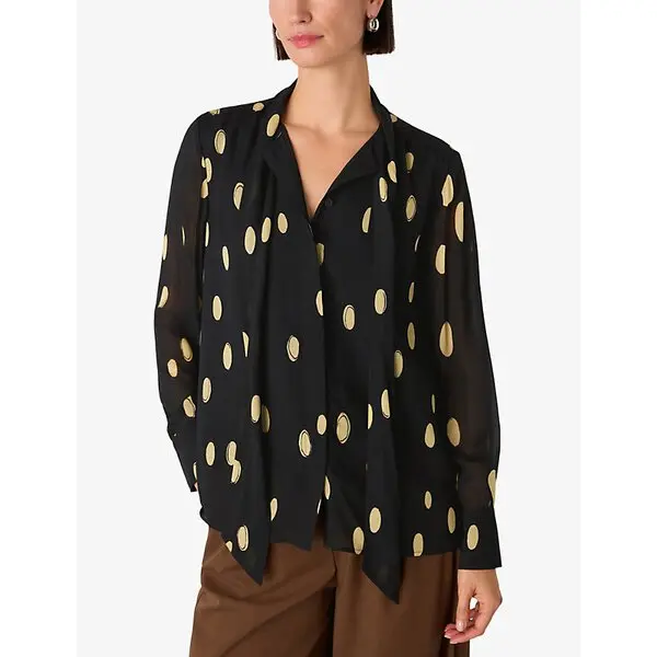 Whistles Polka-dot Tie-neck Blouse