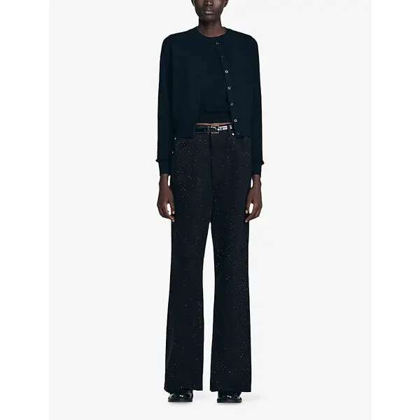 Sandro Wool And Cashmere Cardigan With Ruffle Cuffs