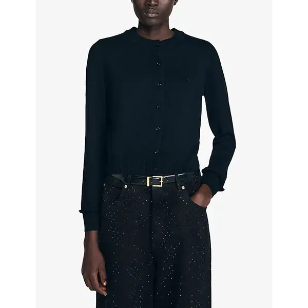 Sandro Wool And Cashmere Cardigan With Ruffle Cuffs