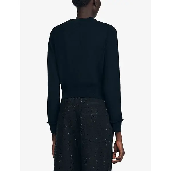 Sandro Wool And Cashmere Cardigan With Ruffle Cuffs