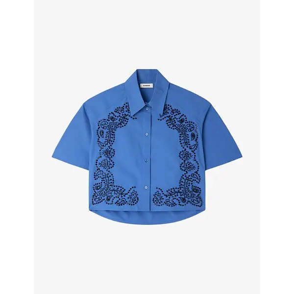 Sandro Embroidered Bead-embellished Cotton Shirt