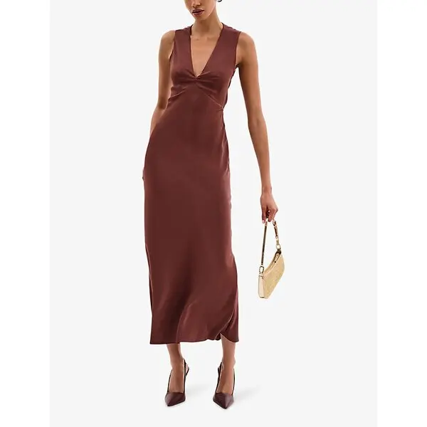OMNES Nova Tie-back Satin Maxi Dress - Chocolate