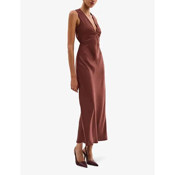 OMNES Nova Tie-back Satin Maxi Dress - Chocolate