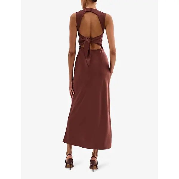 OMNES Nova Tie-back Satin Maxi Dress - Chocolate